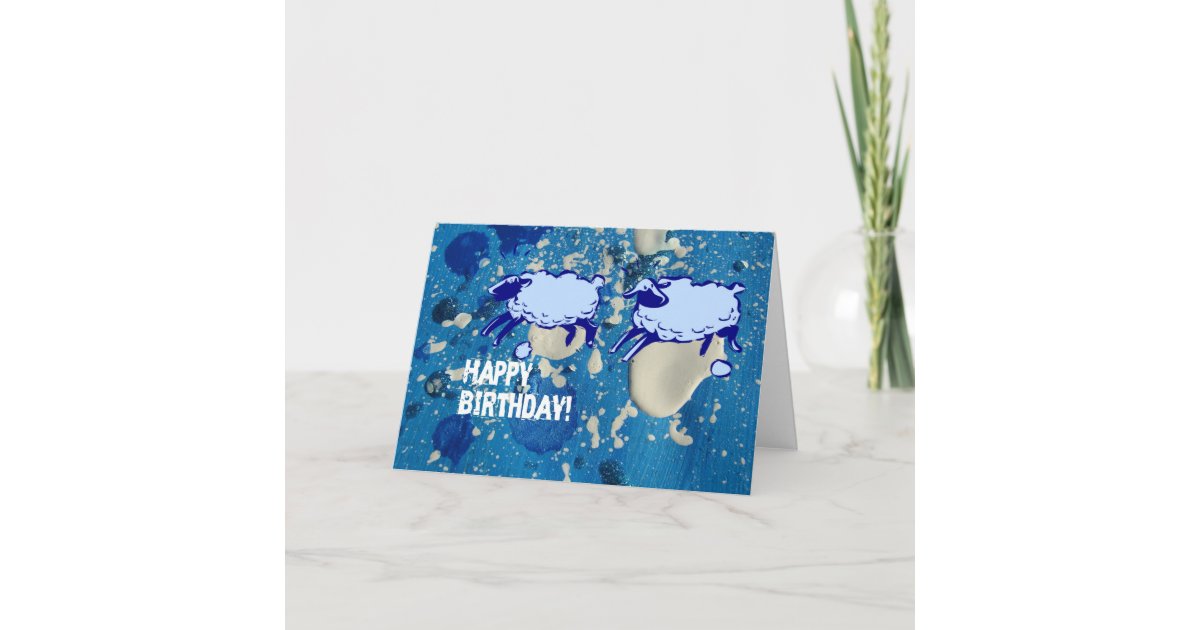 Blue Sheep Paint Splash Birthday Card | Zazzle