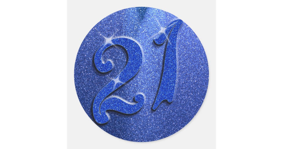 Blue Sparkly 21st Birthday Party Stickers | Zazzle