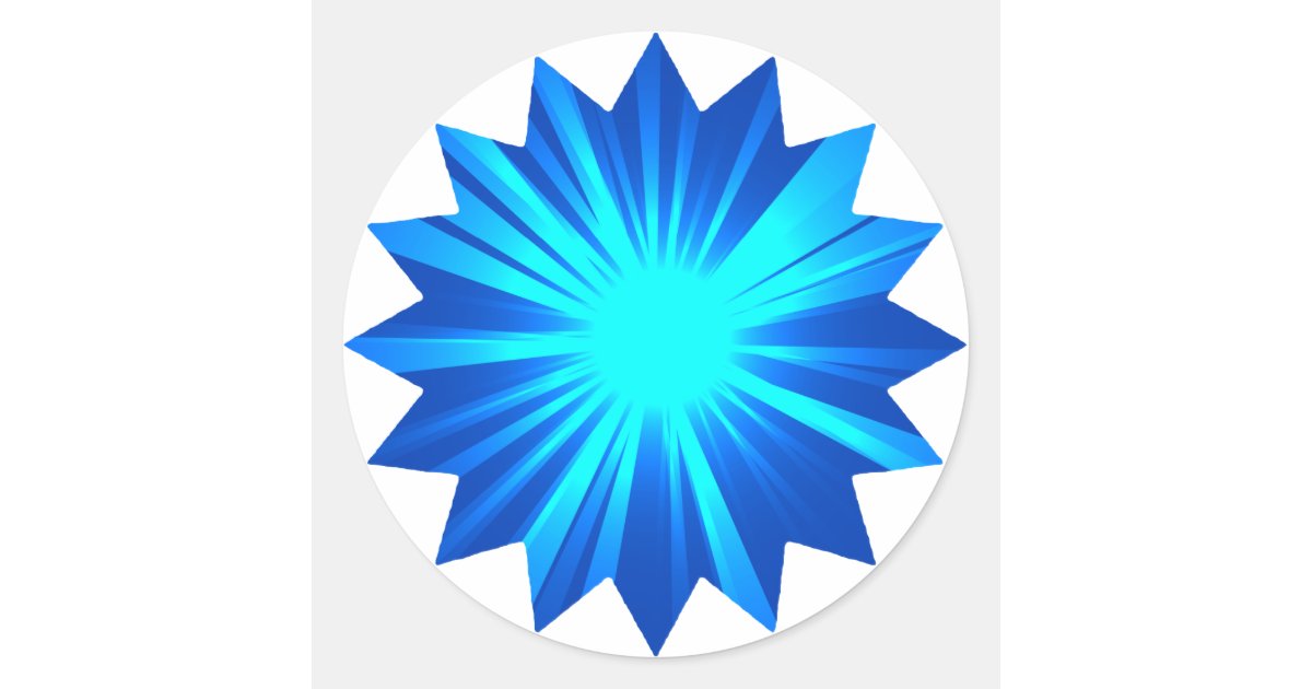 Blue starburst design on white cute classic round sticker | Zazzle