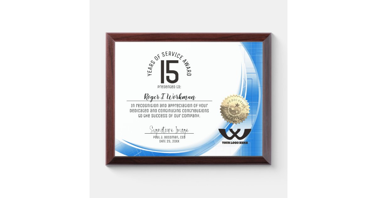 Blue tech universal employee milestone certificate award plaque | Zazzle