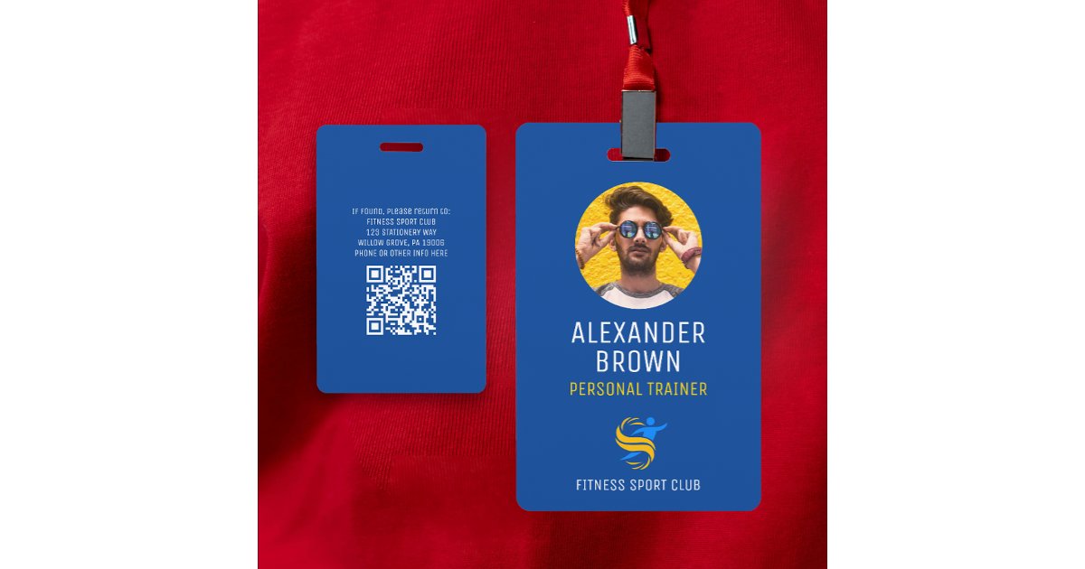 Blue Trainer Logo Photo QR Code Employee ID ID Badge | Zazzle