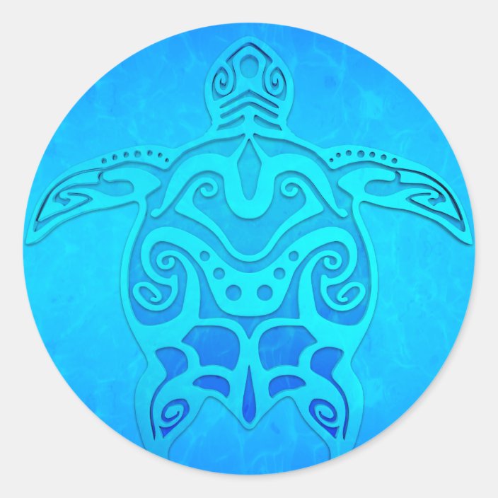 Blue Tribal Turtle Classic Round Sticker | Zazzle.com.au