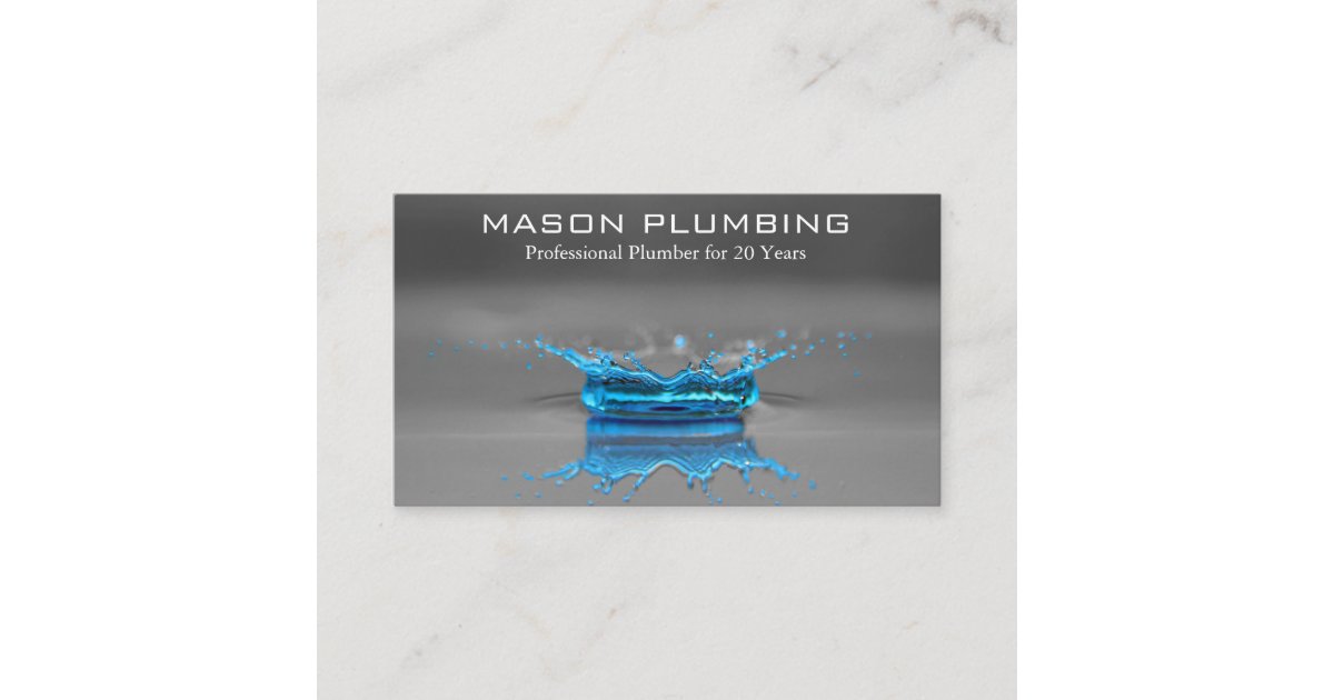 Blue Water Drop Splash - Plumbing - Business Card | Zazzle