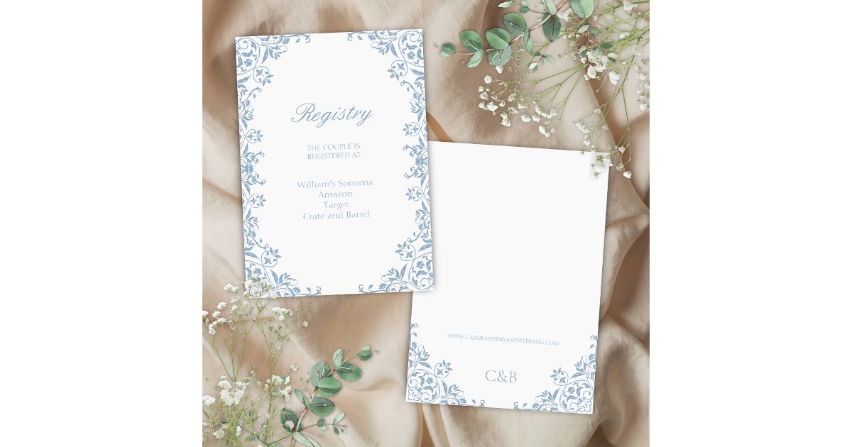 Blue White Simple Wedding Registry Enclosure Card | Zazzle