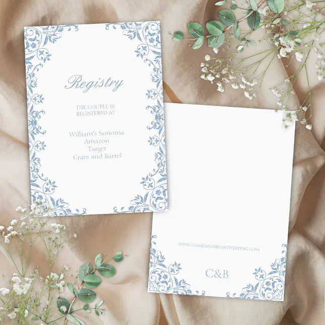 Blue White Simple Wedding Registry Enclosure Card | Zazzle