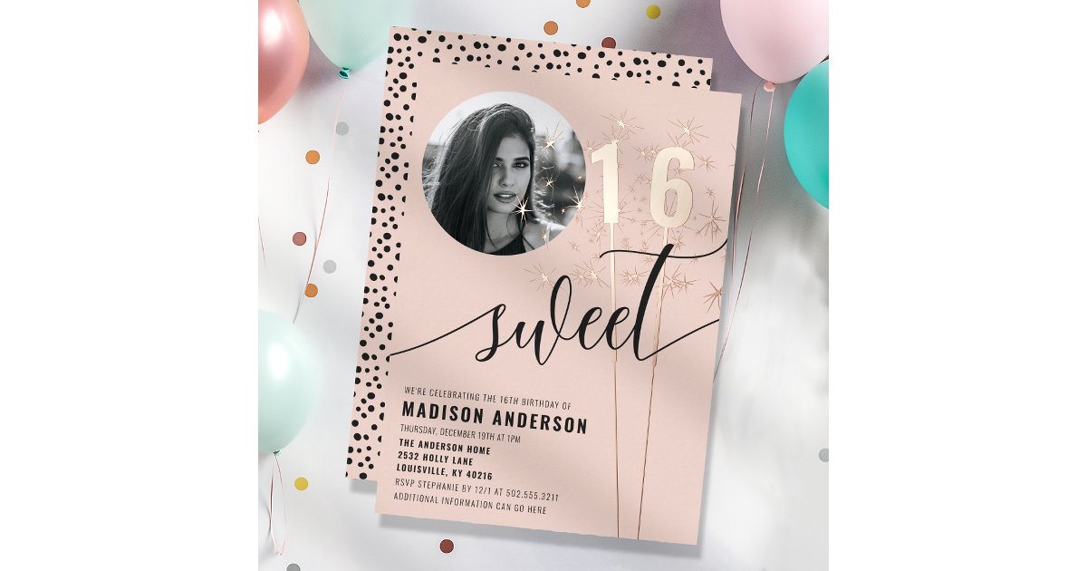 Blush Pink Sparkler Sweet 16 Birthday Photo | Zazzle