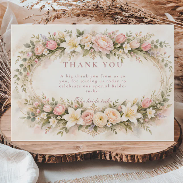 Blush Tulip And Lily Garden Bridal Shower Thank You Card | Zazzle