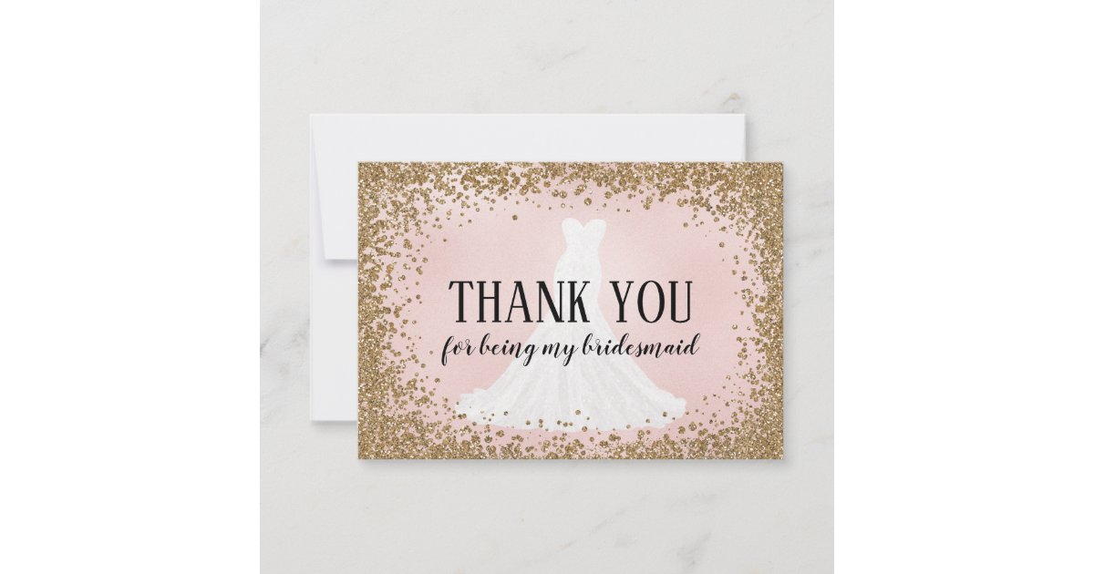Blushing Glitter Bride Bridesmaid Thank You Card | Zazzle