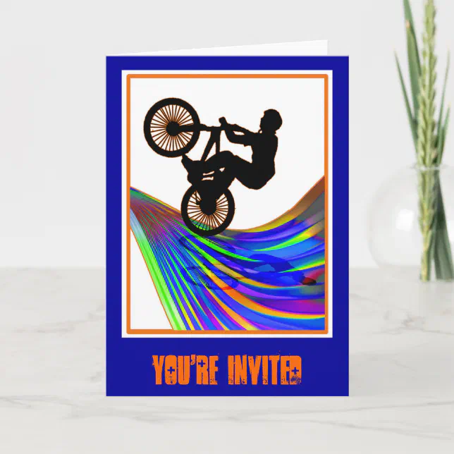 BMX on Rainbow Road Party Invitation | Zazzle