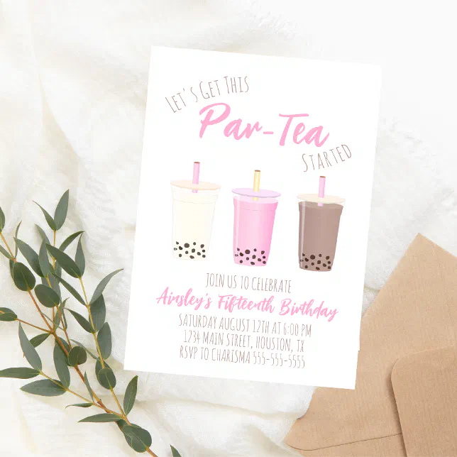 Boba Tea Birthday Party Invitation Milk Tea Invite | Zazzle
