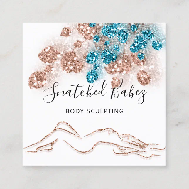 Body Logo Massage Sculpting QRCODE Rose Teal Blue Square Business Card ...