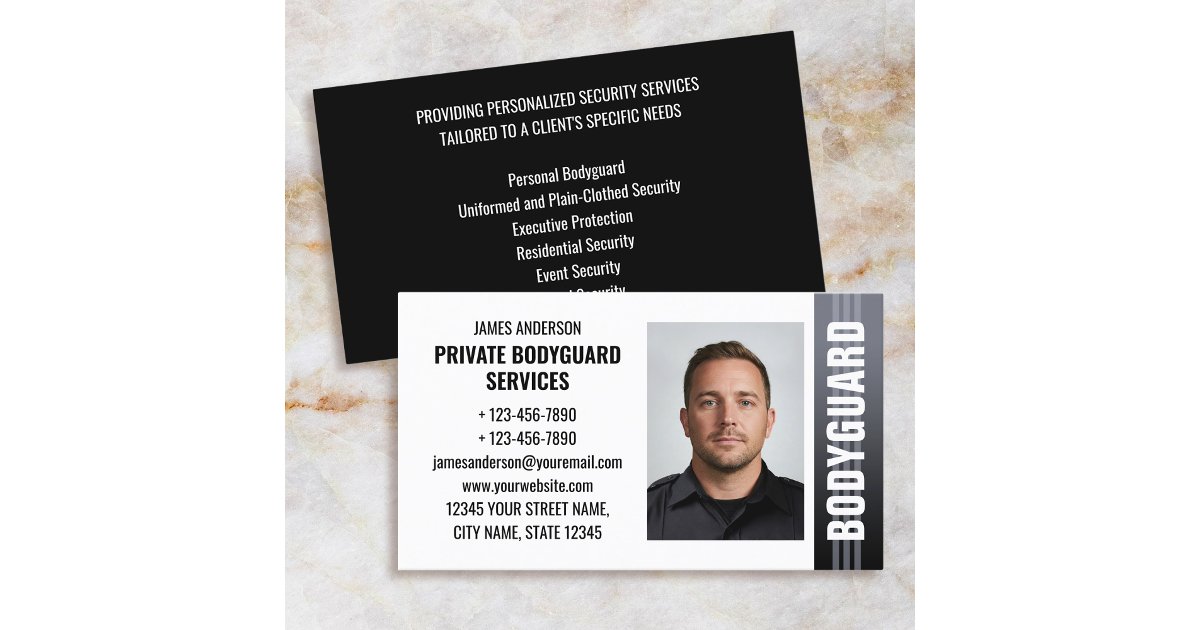 Bodyguard Security Services Guard ID Photo Grey Business Card | Zazzle