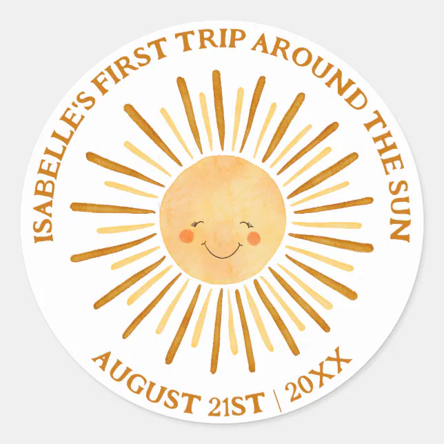 Boho First Trip Around The Sun 1st Birthday Party Classic Round Sticker
