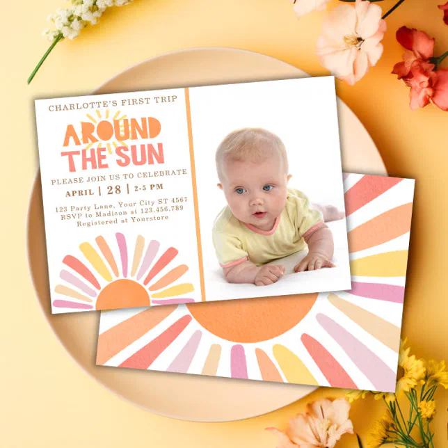 Boho First Trip Around The Sun 1st Birthday Photo Invitation | Zazzle