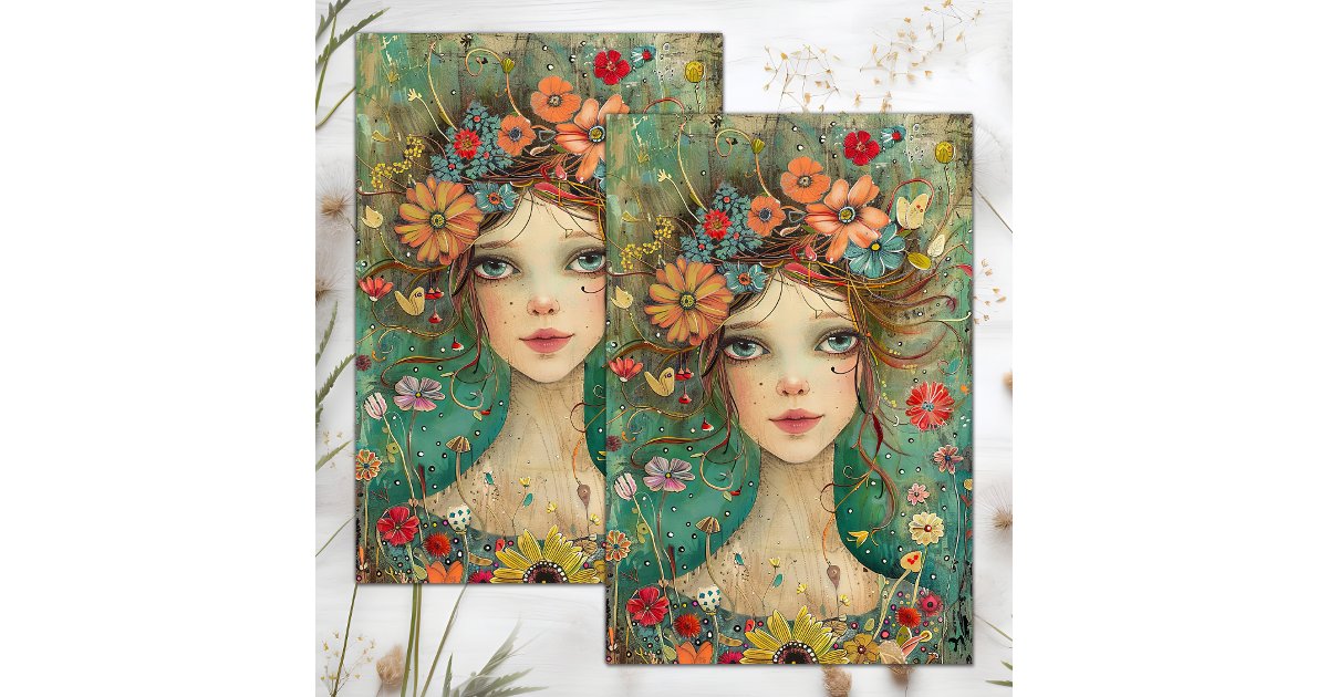 BOHO FLOWER GIRL DECOUPAGE TISSUE PAPER | Zazzle