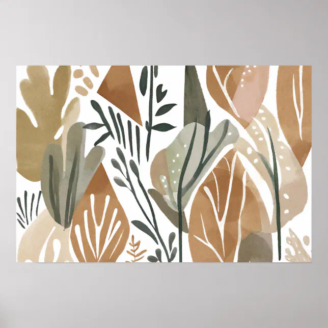 Boho jungle Leaf Botanical art style Simple Modern Poster | Zazzle