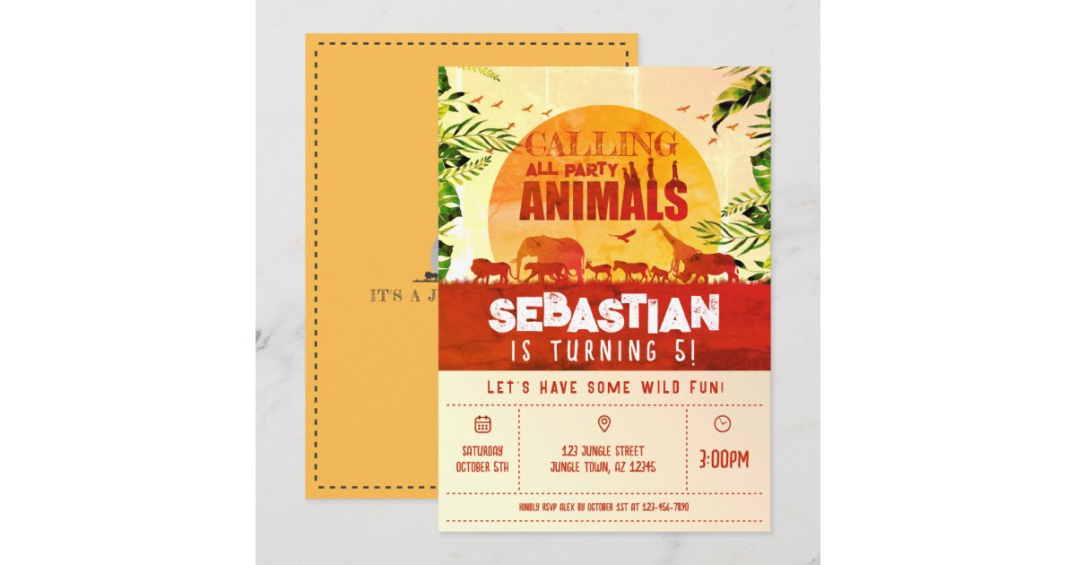 Boho Jungle Safari Wild Animals Kids Birthday Invitation | Zazzle