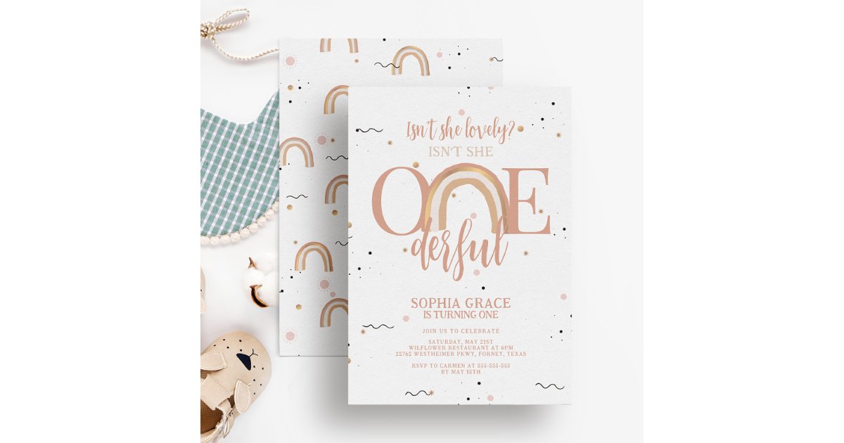 Boho Rainbow Onederful Girl 1st Birthday Party Invitation | Zazzle
