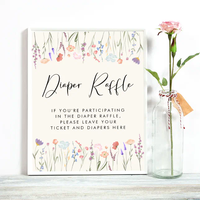 Boho Wildflower Diaper Raffle Drop Off Baby Shower Poster | Zazzle