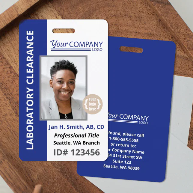 Bold Blue Logo Entry Employee Photo ID ID Badge | Zazzle