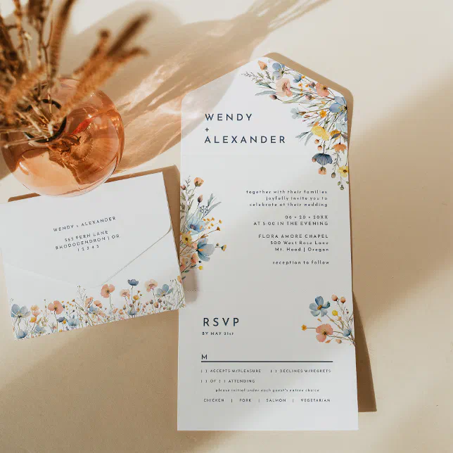Bold Elegant Floral Wedding All In One Invitation | Zazzle