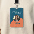 Bold Ocean Blue Orange ID Card—Employee QR Code ID Badge | Zazzle