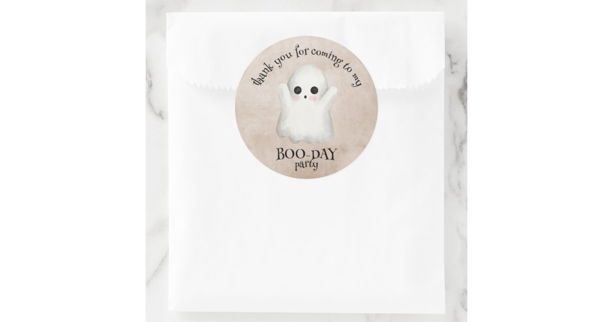 Boo Day Kawaii Ghost Halloween Birthday Classic Round Sticker | Zazzle