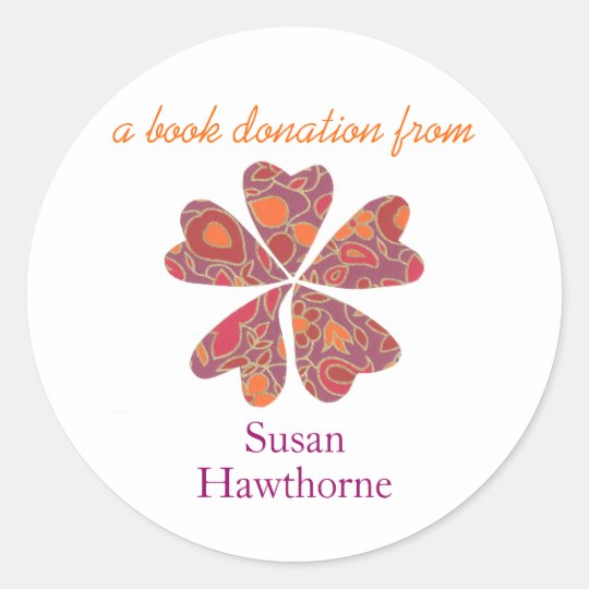 Book donation sticker - blooming hearts, purple | Zazzle.com.au