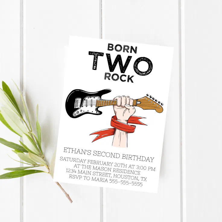 Born Two Rock Second Birthday Party Invitation | Zazzle