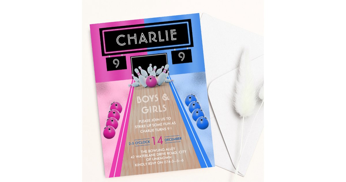 Bowling Alley Boys and Girls Kids Birthday Invitation | Zazzle