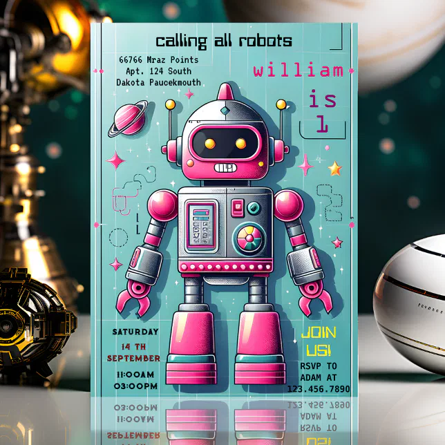 boy cute Toy funny robot first 1st birthday Invitation | Zazzle