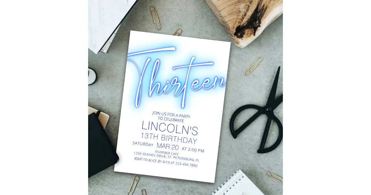Boys 13th Neon Pool Birthday Invitation | Zazzle