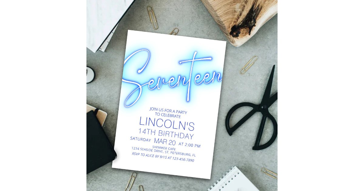 Boys 17th Neon Pool Birthday Invitation | Zazzle