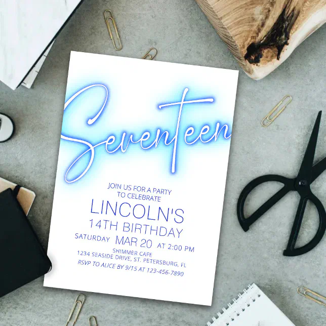 Boys 17th Neon Pool Birthday Invitation | Zazzle