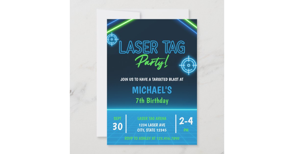 Boy's Laser Tag Neon Glow Birthday Invitation | Zazzle