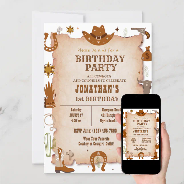 Boys Rustic Western 1st Birthday Party Invitation | Zazzle