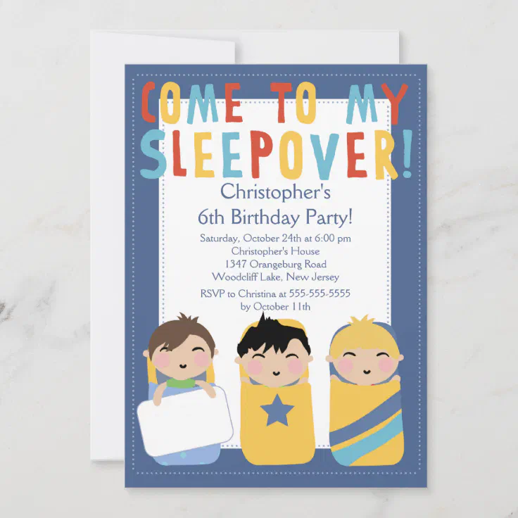 BOYS Sleepover Birthday Party Inviation Invitation | Zazzle