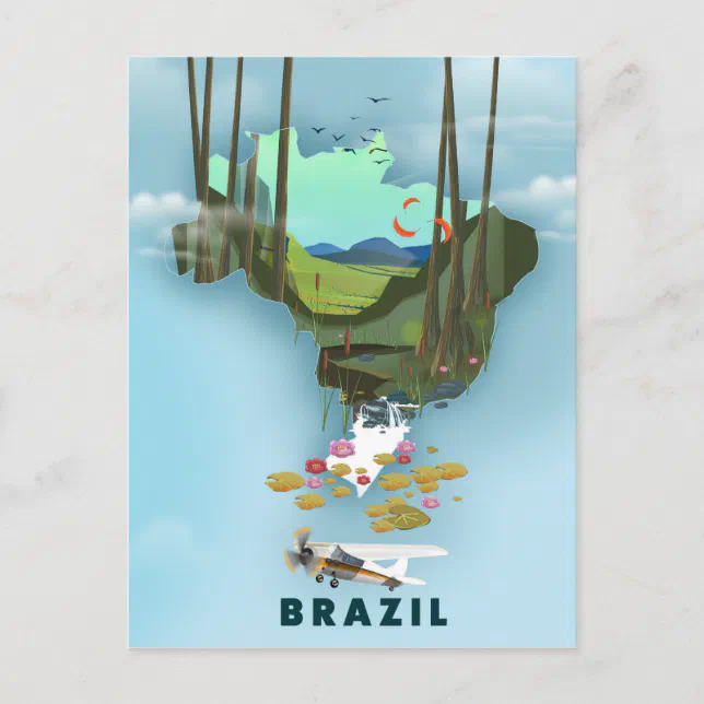 Brazil map Illustrated travel poster Postcard | Zazzle