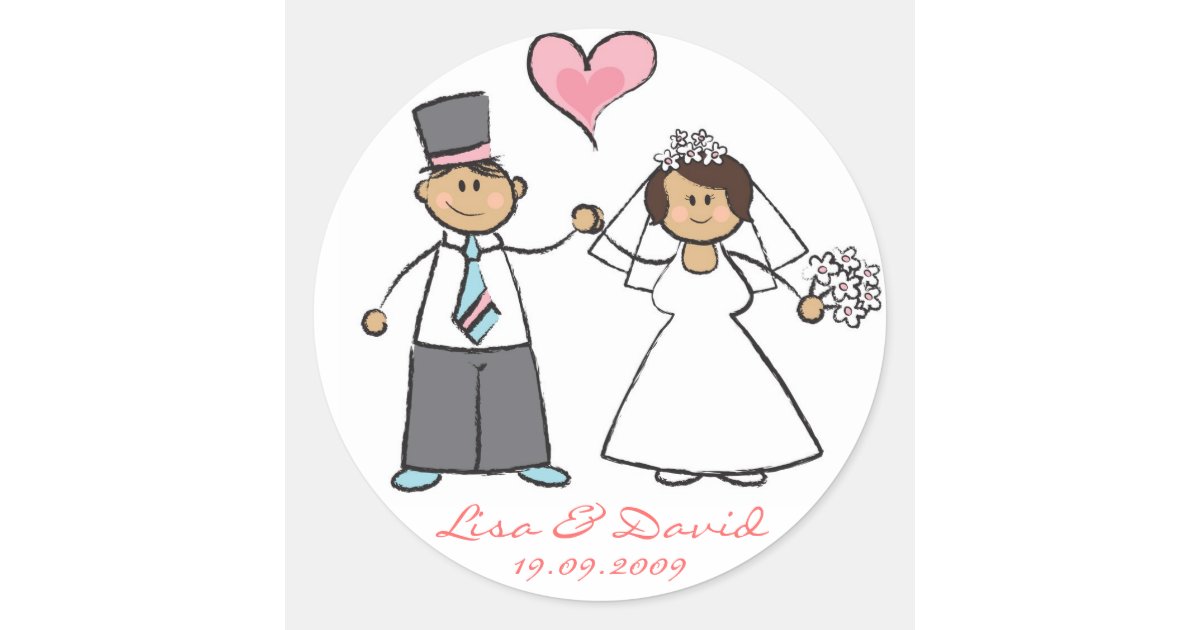 Bride & Groom Cute Couple Mr & Mrs Wedding Sticker | Zazzle