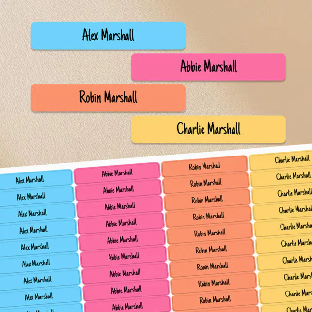 Bright Colour Coded Kids Waterproof Name Labels | Zazzle
