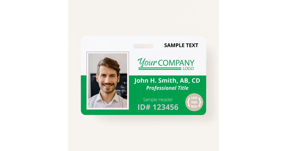 Bright Green Logo Entry Employee Photo ID ID Badge | Zazzle