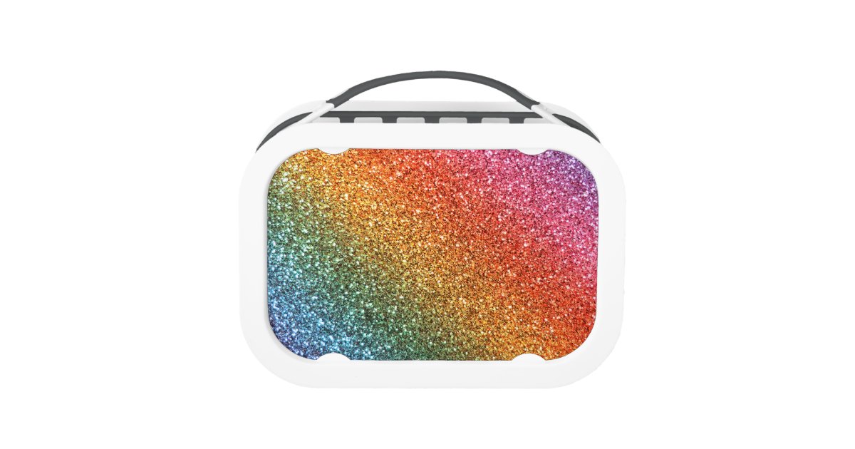 Bright rainbow glitter lunch box | Zazzle