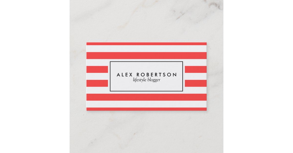 Bright red and white stripes business card | Zazzle
