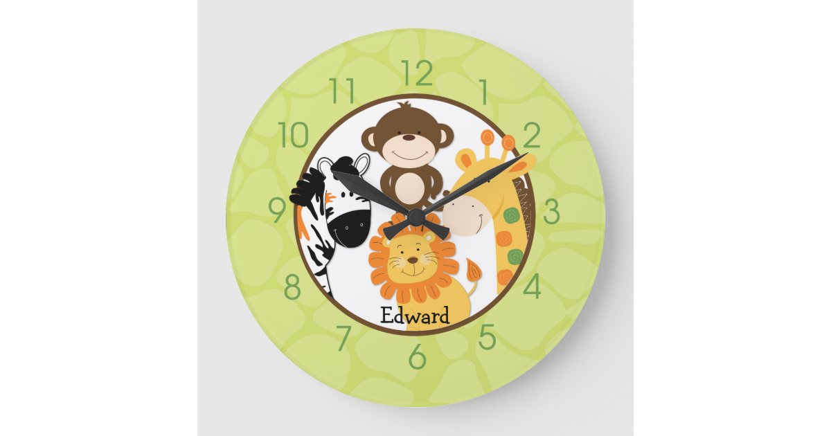 Bright Safari Jungle Wall Clcok Large Clock | Zazzle