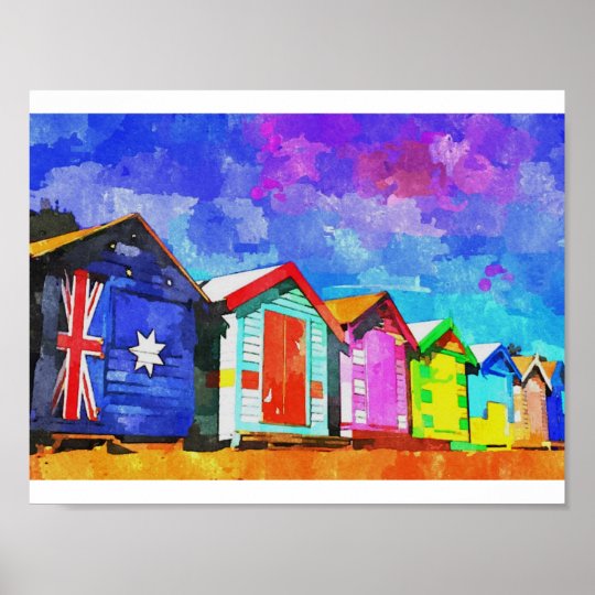 Brighton Bathing Boxes Watercolor Painting Poster | Zazzle