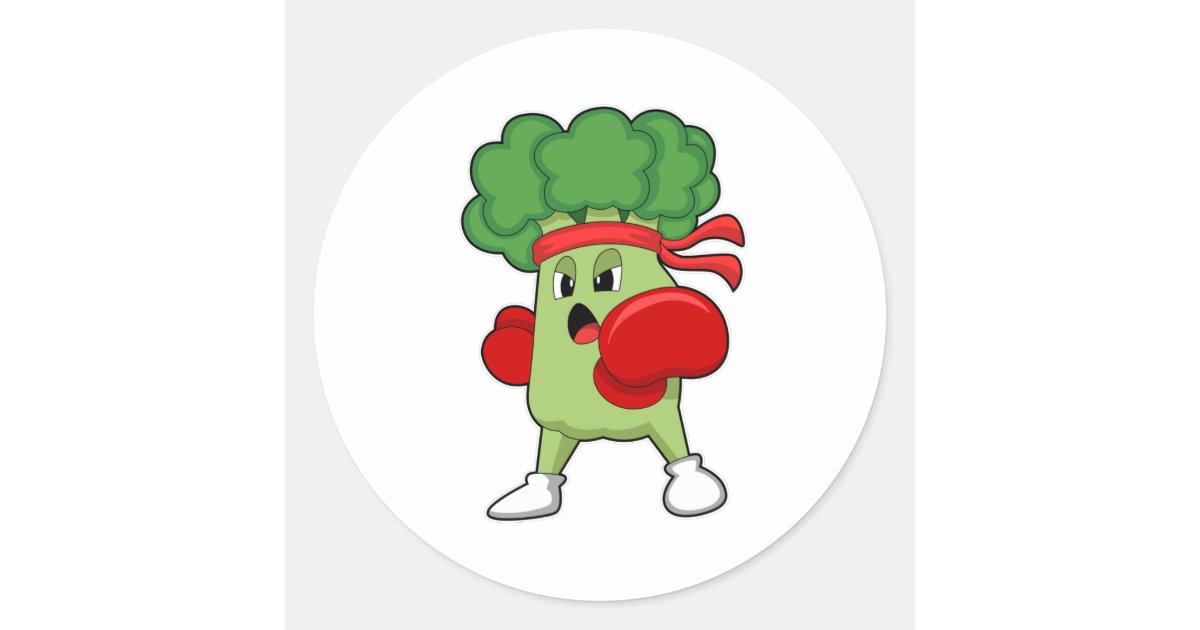 Broccoli at Boxing with Boxing gloves Classic Round Sticker | Zazzle