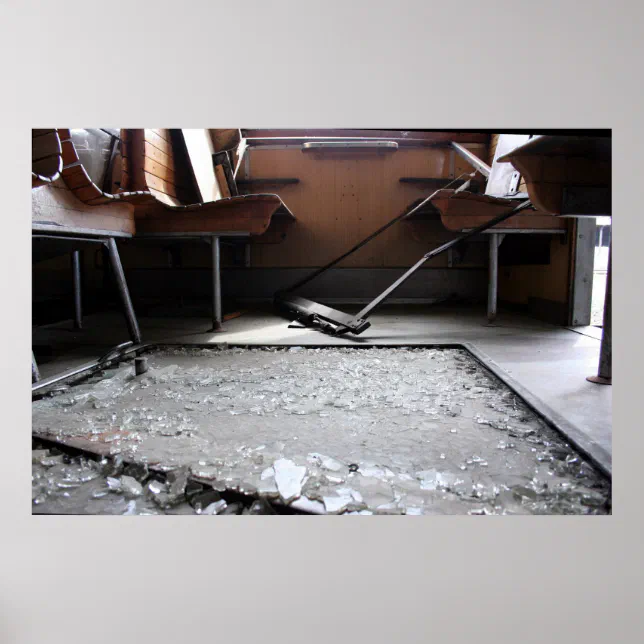 Broken Glass on the Ground Abandoned Train poster | Zazzle