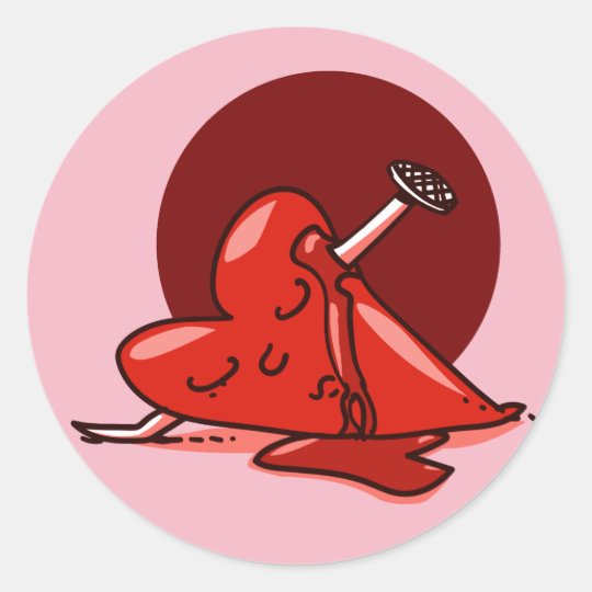 broken heart funny cartoon dead heart with nail classic round sticker ...