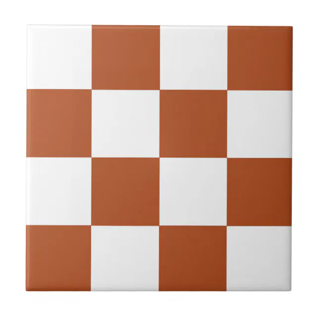 Brown White Chequered Check Pattern Ceramic Tile | Zazzle