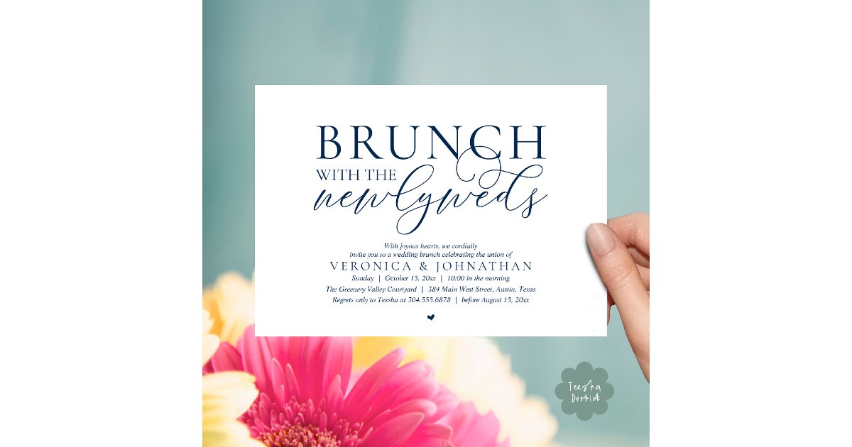 Brunch with the newlyweds, Navy Blue Wedding Invitation | Zazzle